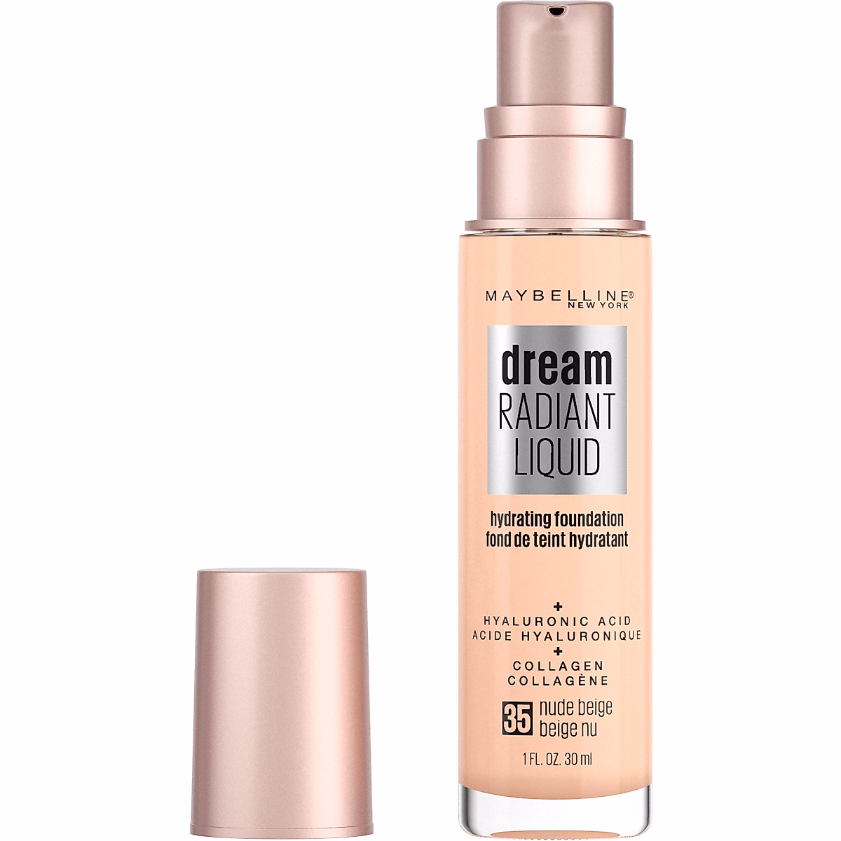 Maybelline Dream Radiant Liquid Medium Coverage Hydrating Makeup, Lightweight Liquid Foundation, Nude Beige, 1 Count
