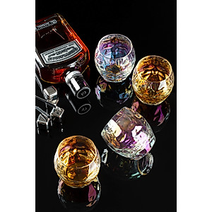 Verolux Iridescent Whiskey Glasses - Scotch, Bourbon, Liquor and Cocktail Drinks - Rainbow-colored, Premium Crystal Glasses, Thick Heavy Base - Set of 4, 12 oz