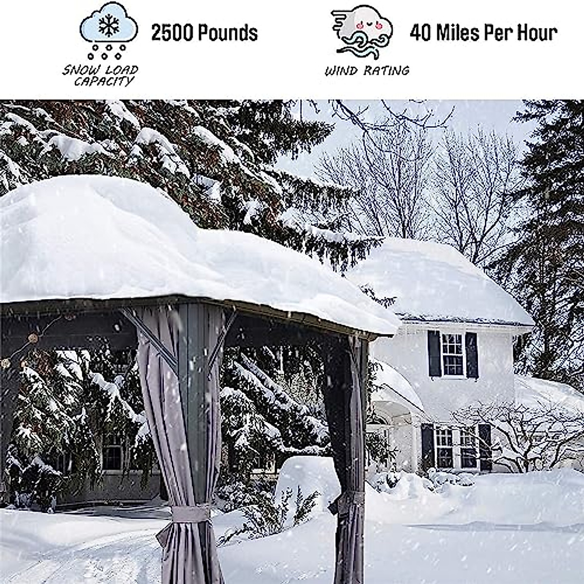 Goohome 10'x12' Hardtop Gazebo, Wooden Coated Aluminum Frame Canopy Double Roof Gazebo with Zippered Mosquito Netting and Privacy Sidewall, Outdoor Permanent Hard Top Waterproof Pergola for Shade Lawn