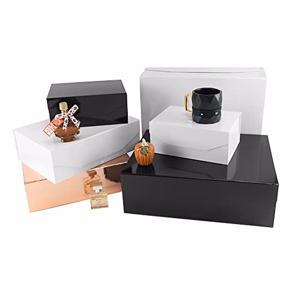 PACKGILO 1PCS Black Gift Box with Ribbon 9.5x7x4 Inches，Sturdy Gift Box with Lid for Gift Packaging, Foldable Magnetic Closure Storage Boxes, Bridesmaid proposal box, Rectangle Collapsible Box