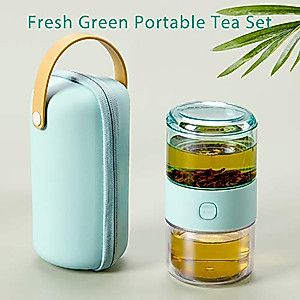 ZENS Travel Tea Set,Tritan Portable Teapot Infuser Set for One with 200ml Double Walled Teacup for Loose Tea,To Go Light Green Travel Case for Office or Homeworking Daily Tea