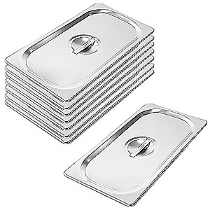 UEJYWUY 8 Pack 1/3 Size Stainless Steel Steam Table Pan Cover, Stackable Steam Table Lids with Handle, Hotel Pan Cover for Steam Table Pan, Buffet Pan, Roasting Pan