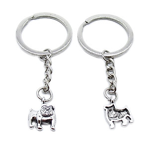 100 Pieces Keychain Keyring Door Car Key Chain Ring Tag Charms Supplies YE2Y2F Pug Dog English Bulldog