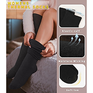 Aoliks Black Warm Socks for Women,Thermal Knee High Socks Cotton Long Socks for Running Hiking Skiing Gifts