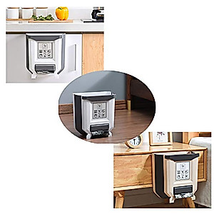 Hanging Trash Can for Kitchen Cabinet Door 2.4 Gallon Kitchen Collapsible Trash Can Small Compact Garbage Can Attached to Cabinet Car Bedroom Bathroom