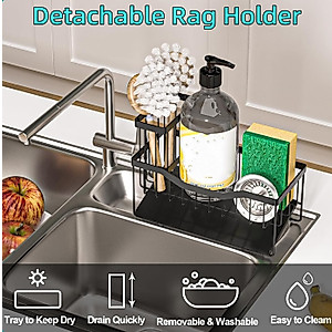 VILCEN Sponge Holder for Kitchen Sink with Auto Draining Tray,Kitchen Sink Caddy Organizer with Rag Holder, Rustproof 304 Stainless Steel Kitchen Organizers, Soap Dispenser Storage Countertop