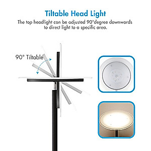 Tenergy Torchiere Remote Control Floor Lamp, 3000 LM LED Floor lamp 30W (150W Equivalent) Standing Lamp with Stepless Touch Dimmer, Omnidirectional Remote Control, 90° Adjustable Top, Warm White Light