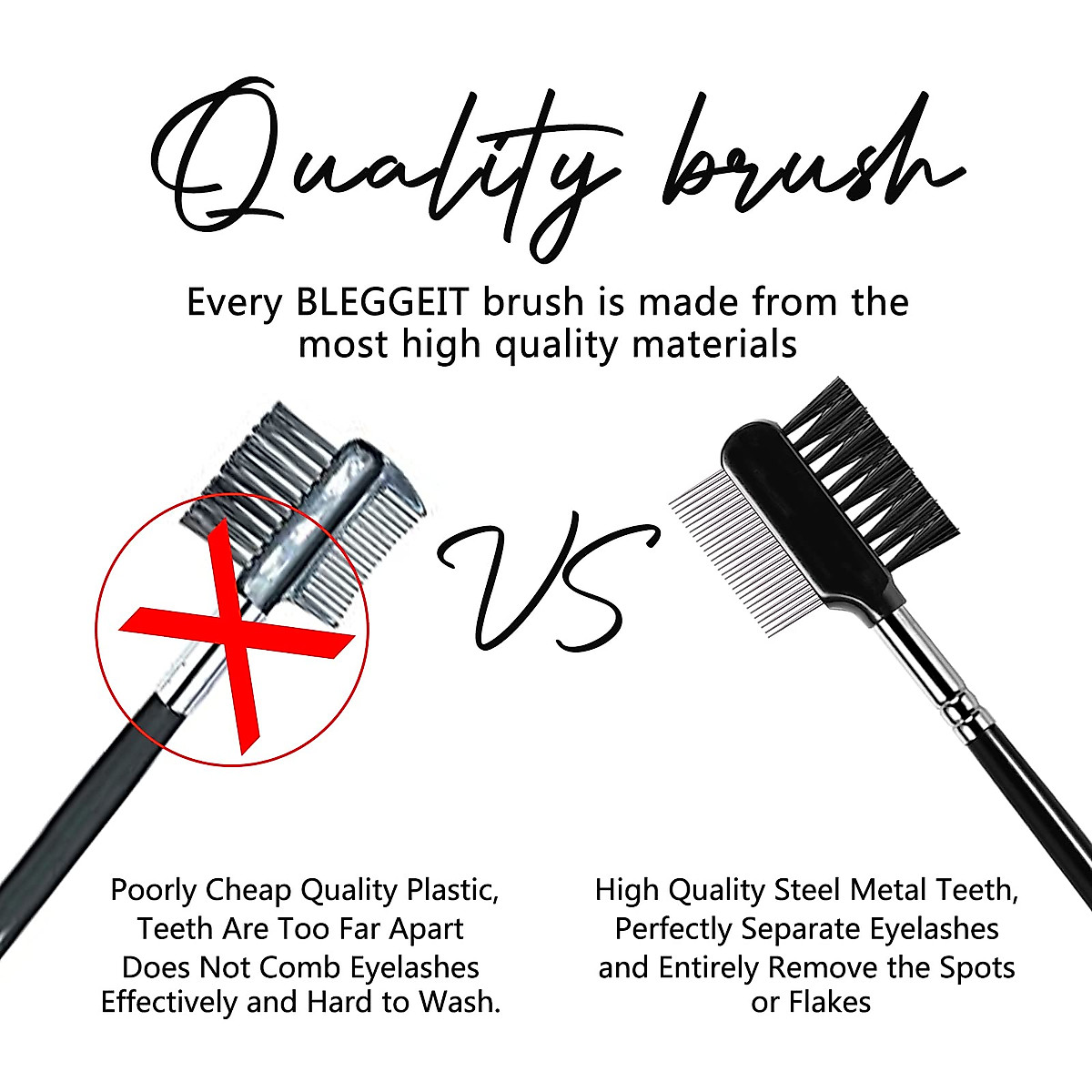 BLEGGEIT Pro Eyebrow Brush and Comb, Metal Eyelash Brush and Eyelash Comb Separator, Steel Brow Brush and Eyebrow Comb Set, Spoolie Brush and Angled Brow Brush, Precision Application, Defining and Shape (2 PCS)