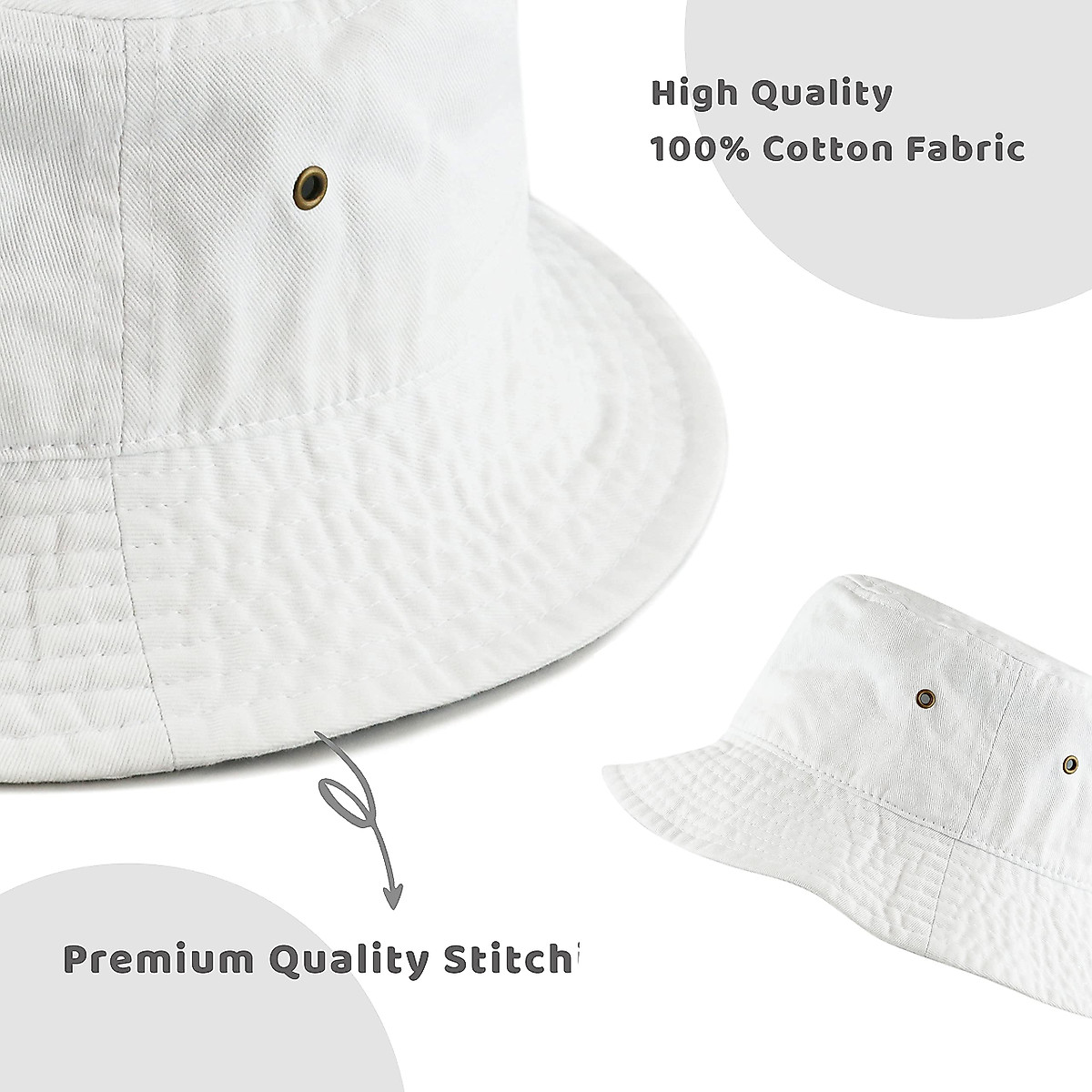 The Hat Depot 300N Unisex 100% Cotton Packable Summer Travel Bucket Hat (L/XL, White)