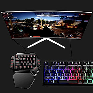 Cakce RGB One Handed Mechanical Gaming Keyboard,Colorful Backlit Professional Gaming Keyboard with Wrist Rest Support,USB Wired Single Hand Mechanical Keyboard for Game