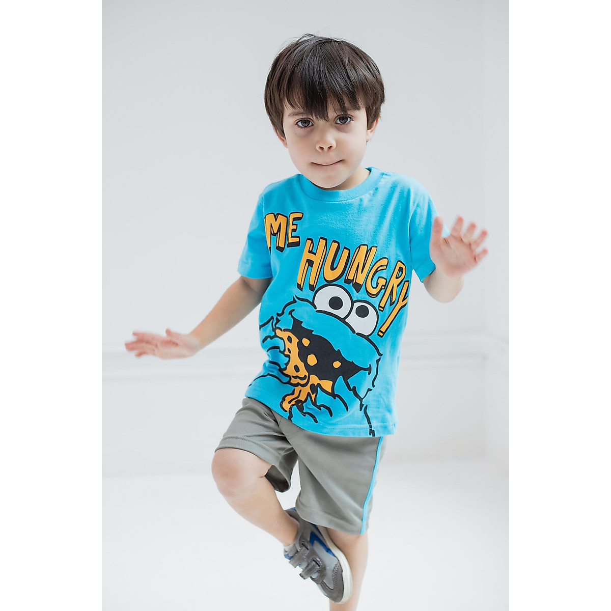 Sesame Street Cookie Monster Infant Baby Boys Graphic T-Shirt and Shorts Outfit Set Blue/Gray 24 Months