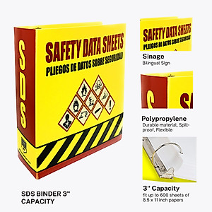 SDS Binder, Heavy Duty 3 Ring Binder 3 Inch, English Spanish Bilingual, 600 Safety Data Sheets Capacity