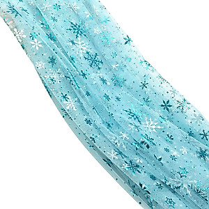 Queenbox 100x150cm Sparkle Snowflake Tulle Sequins Mesh Fabric Glitter Snow Flower Net Gauze for Christmas Wedding Party, Sky Blue + Blue Star