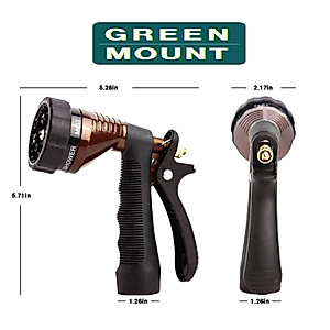 GREEN MOUNT Water Hose Nozzle Spray Nozzle, Metal Garden Hose Nozzle with Adjustable Spray Patterns, Perfect for Watering Plants, Washing Cars