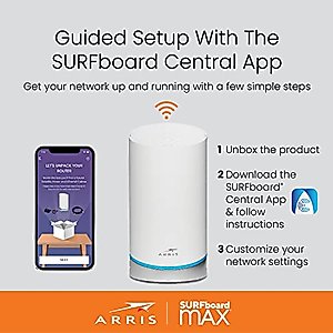 ARRIS SURFboard mAX W121 Tri-Band Mesh Wi-Fi 6 System | AX6600 Wi-Fi Speeds up to 6.6 Gbps | Coverage up to 5,500 sq ft| 4.8 Gbps Backhaul | Two 1 Gbps Ports per Node | Alexa Support |2 Year Warranty