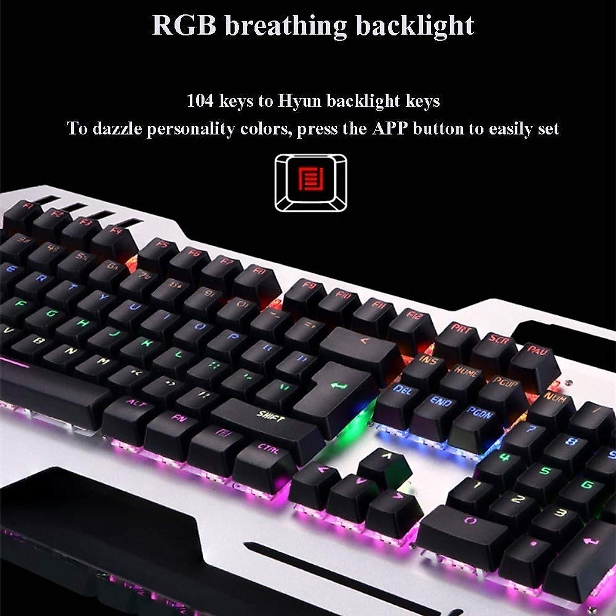 FEDRUI Mechanical Gaming Keyboard, Gaming Keyboard with RGB Backlit, 104 Keys Keyboard, for Computer Games (Color : Black)