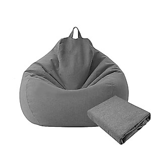 KODENG Large Small Lazy Sofas Cover Chairs Without Filler Linen Cloth Lounger Seat Bean Bag Pouf Puff Couch Tatami Living Room Beanbags (85x105cm)