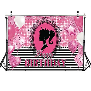 Princess Birthday Backdrop 7x5FT Pink Princess Theme Photography Backdrop for Girls Birthday Party Decorations Photo Props for Girl Party Favor (84x60 inch)