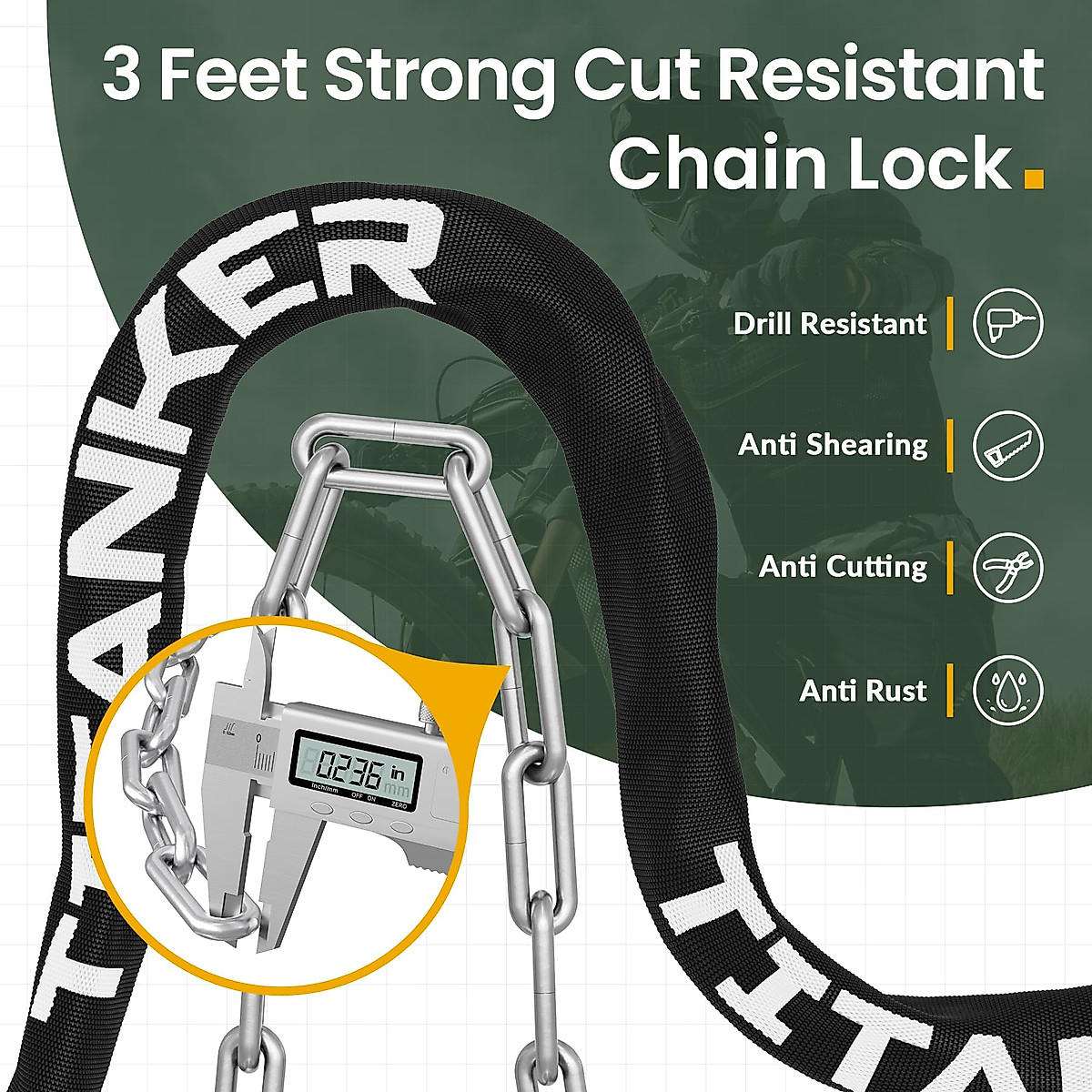 Titanker Heavy Duty Bicycle Lock Chain with Keys - 3 Feet Anti-Theft Lock for Bikes, Motorcycles, Doors, Gates, Fences, Grills (6mm Thick)