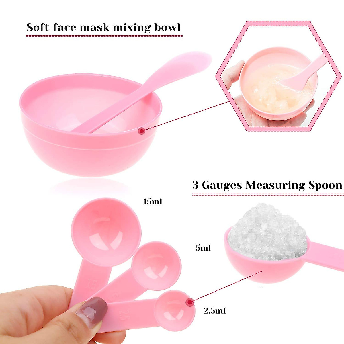 anezus 11 Pcs DIY Facial mask Mixing Tool Kit with Bowl Stick Spatula Silicone Brush Spray Bottle Puff Soaking Bottle Gauges (Pink)
