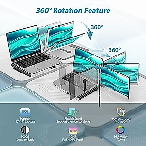 Teamgee 14" Laptop Screen Extender, 360° Rotation Portable Monitor for Laptop with Stand, 1080P FHD Dual Screen, Plug and Play for Windows, Mac, Surface, Dex & Switch, PS4/5