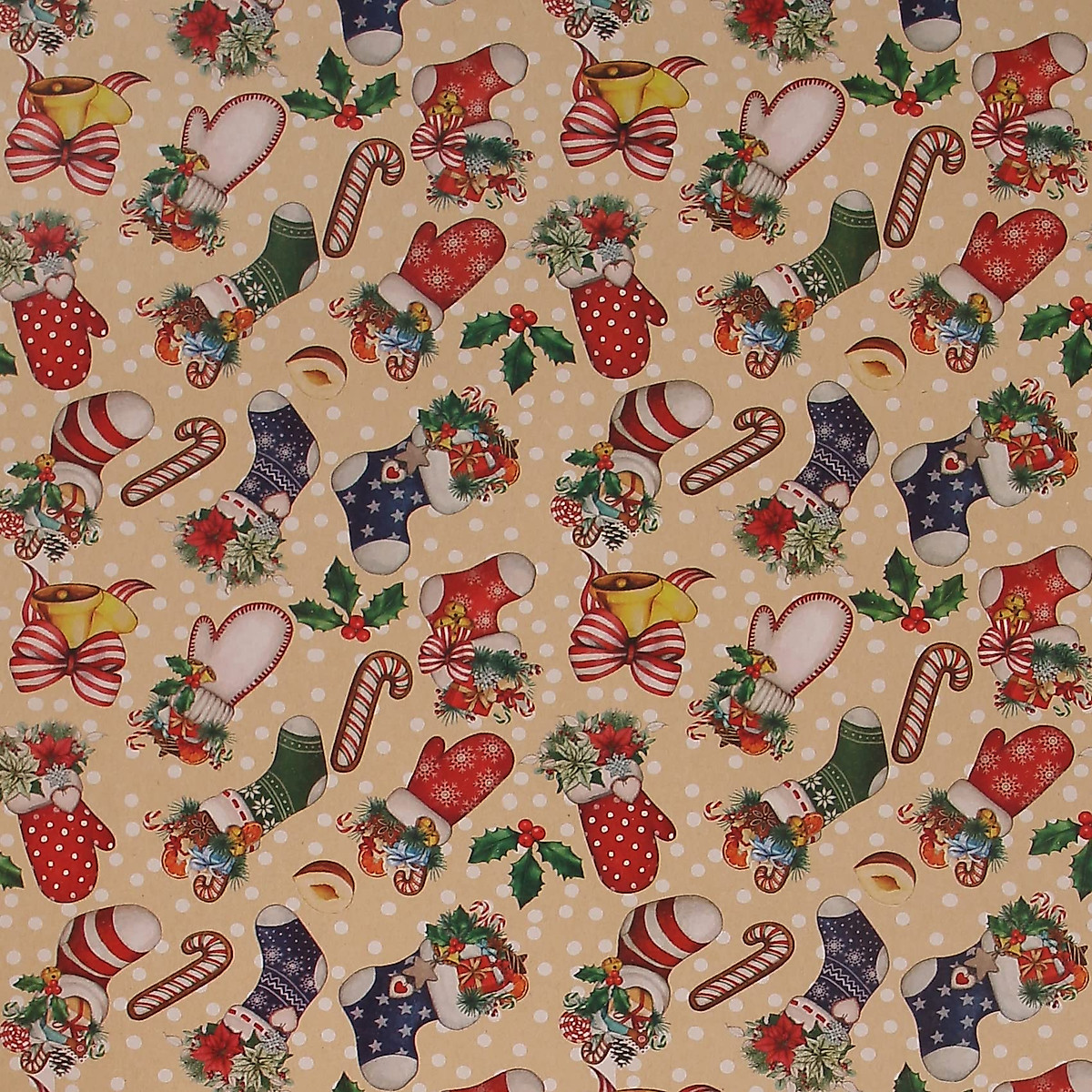 Aimyoo Kraft Christmas Wrapping Paper Jumbo Roll, Christmas Stockings Candy Canes Gloves Designs, Kids Xmas Gift Wrap Paper 17 in x 32 ft