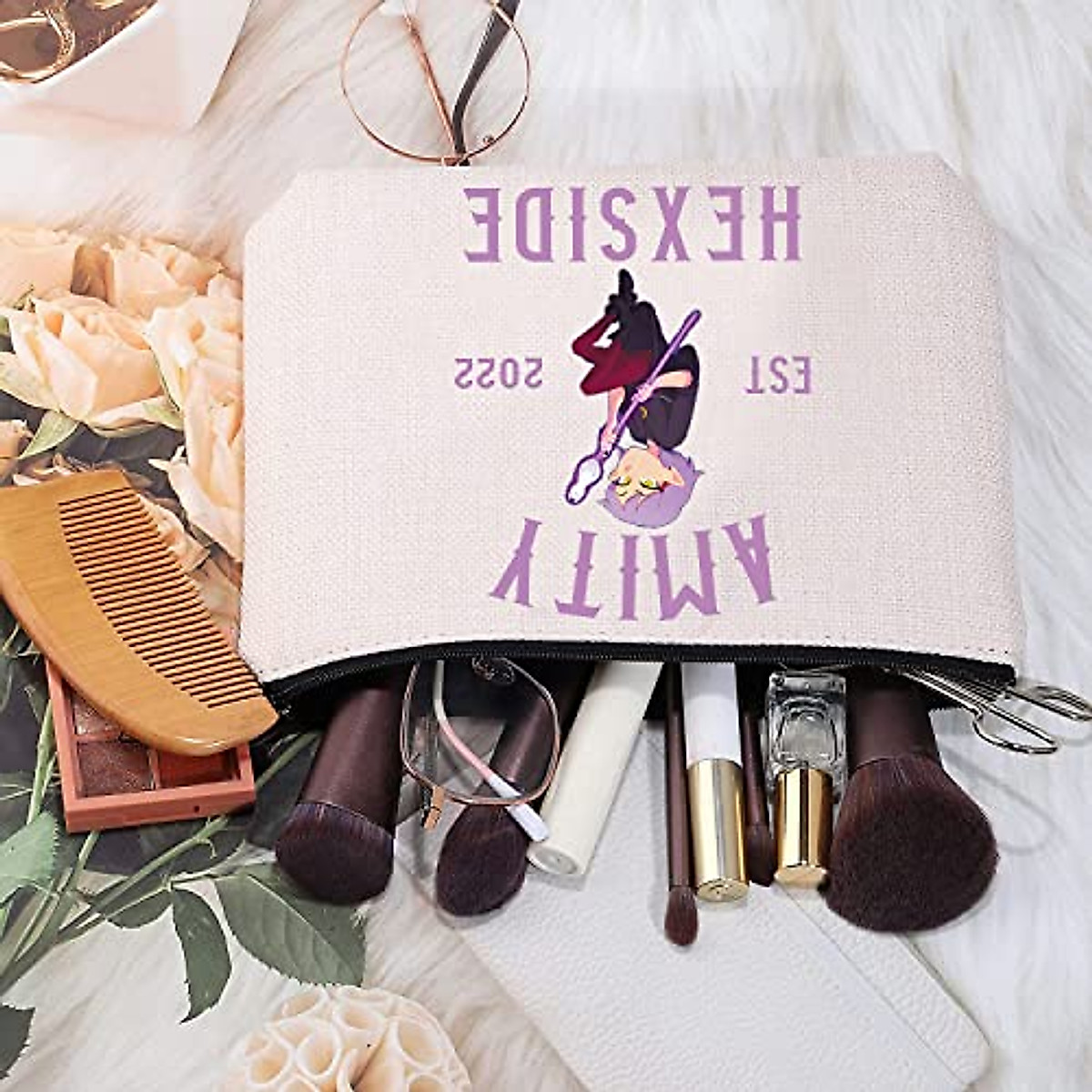 MEIKIUP The Owl House Inspired Makeup Bag Owl House Friends Group Gift The Owl House Fan Travel Toiletry Bag Hexside School of Magic and Demonics (AMITY Bag)