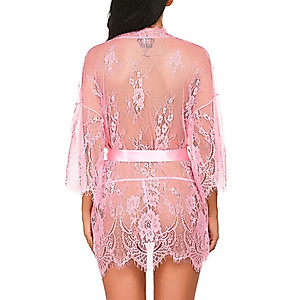 Avidlove Lingerie Robes for Women Sheer Kimono Robe Exotic Nightgowns V Neck Sleepwear Pink M