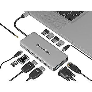 Nov8tech 13in1 USB C Docking Station Dual Monitor, USB C Hub with Dual HDMI, VGA, Ethernet, 5 Ports USB 3.0/2.0/C, 100W PD, TF/SD Card Reader, Audio, Compatible with MacBook, Laptops & Type C Devices
