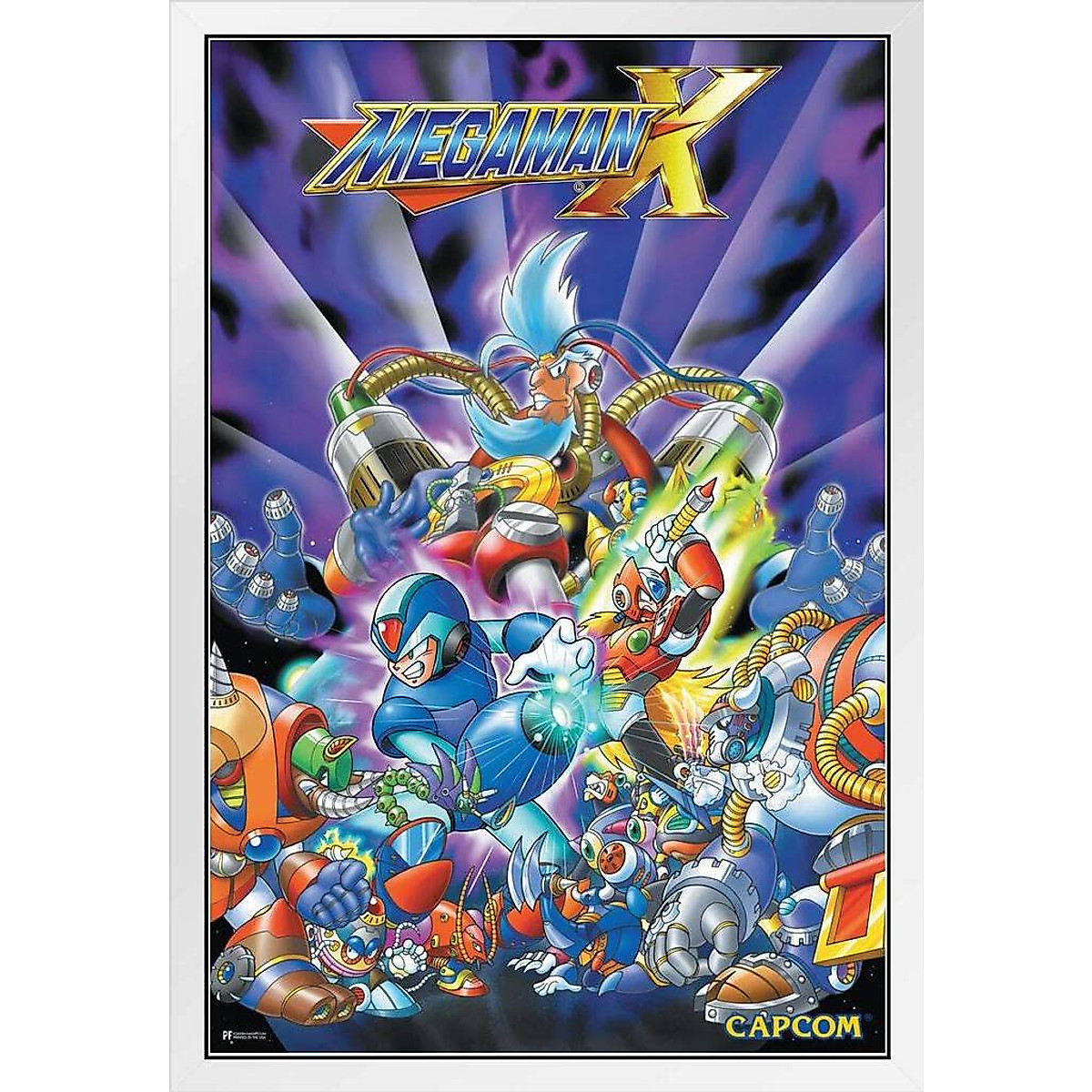 Mega Man X Cover Box Art Video Game Video Gamer Classic Retro Vintage 90s Gaming MegaMan Capcom Legacy Collection Megaman 11 Mega Man X Dr Wily White Wood Framed Poster 14x20