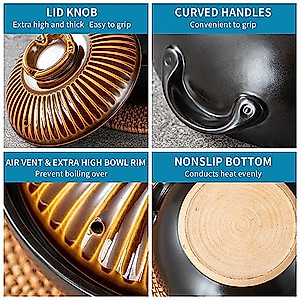 Sanbege Large Korean Ceramic Bowl with Lid and Trivet, 54 oz Sizzling Hot Pot with Double Handles for Cooking and Serving Dolsot Bibimbap, Soup, Rice, Stew, Casserole, Noodle (Retro Copper)