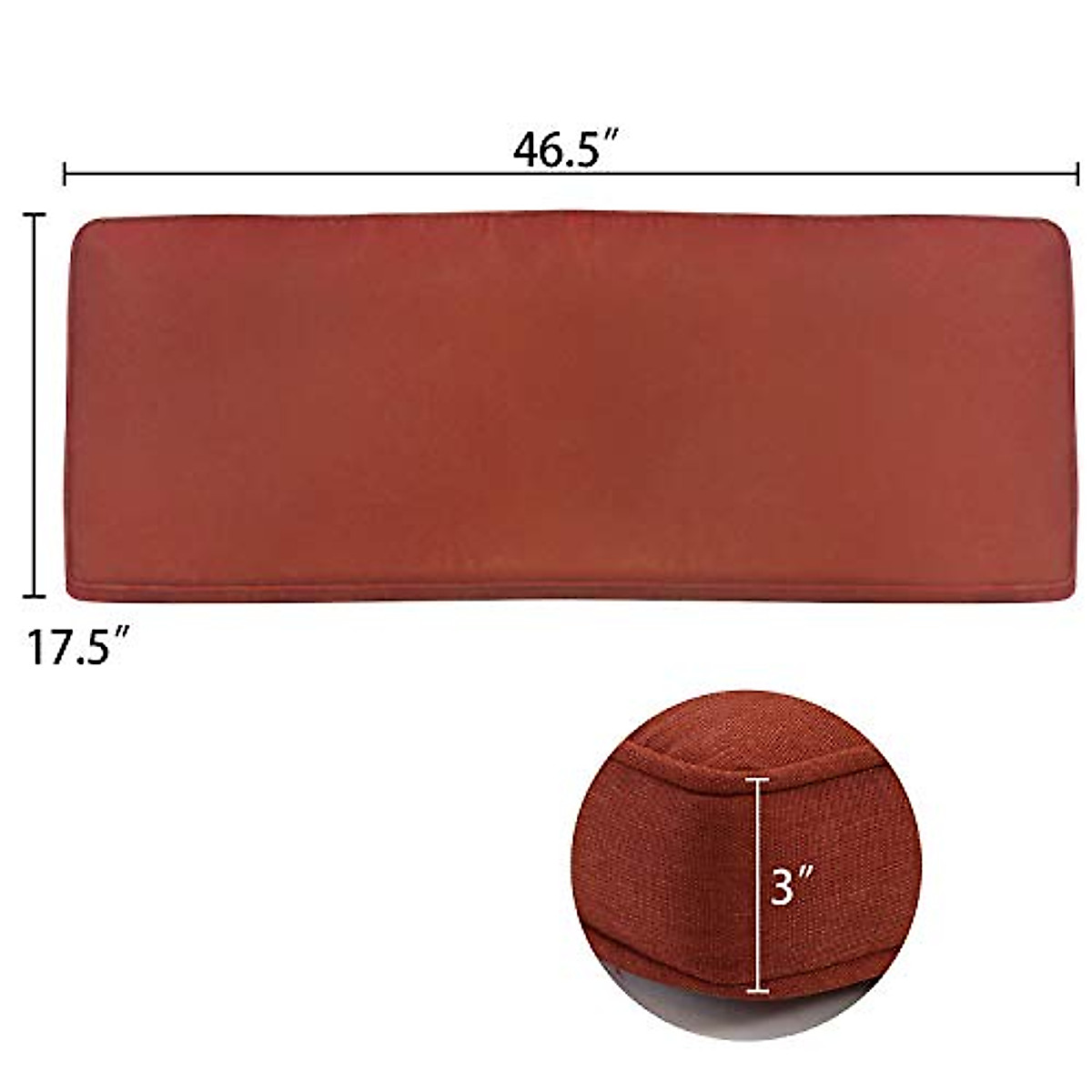 Patio Furniture Outdoor Bench Cushion Olefin Fabric Slipcover Sponge Foam 46.5” x 17.5” x 3” - Red Color