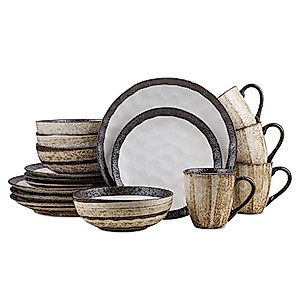 Stone Lain Lucy Porcelain 16-Piece Round Dinnerware Set, Beige