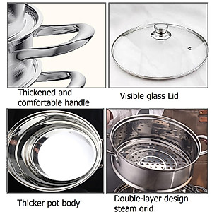 Steamer for Cooking, Food Grade Stainless Steel Steamer Pot, 11 inch Steam Pots with Glass Lid 2-tier for Cooking Vegetables, Seafood, Soups, Stews and Pasta Cooking Tool (28cm)