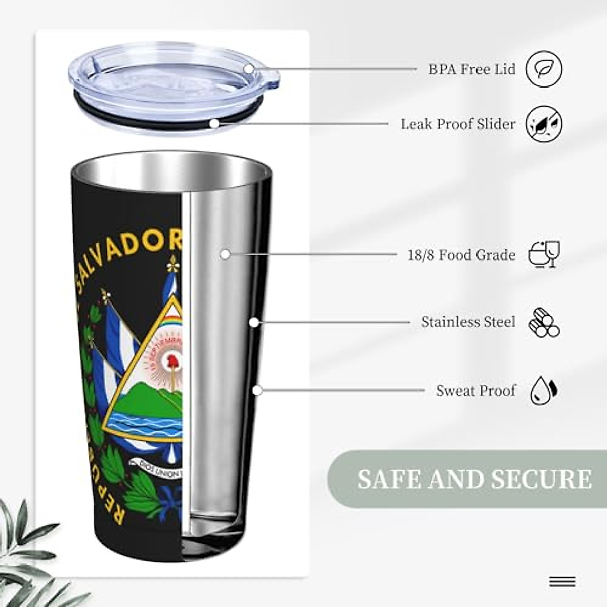 VKKOEWL El Salvador Flag Stainless Steel Insulated Tumbler 20 Oz Travel Water Bottle Coffee Mug Drink Cup With Lid Straw