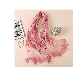 Alysee Women Warm Silk&Wool Mixed Lovely Embroidered Scarf Headwrap Shawl Pink