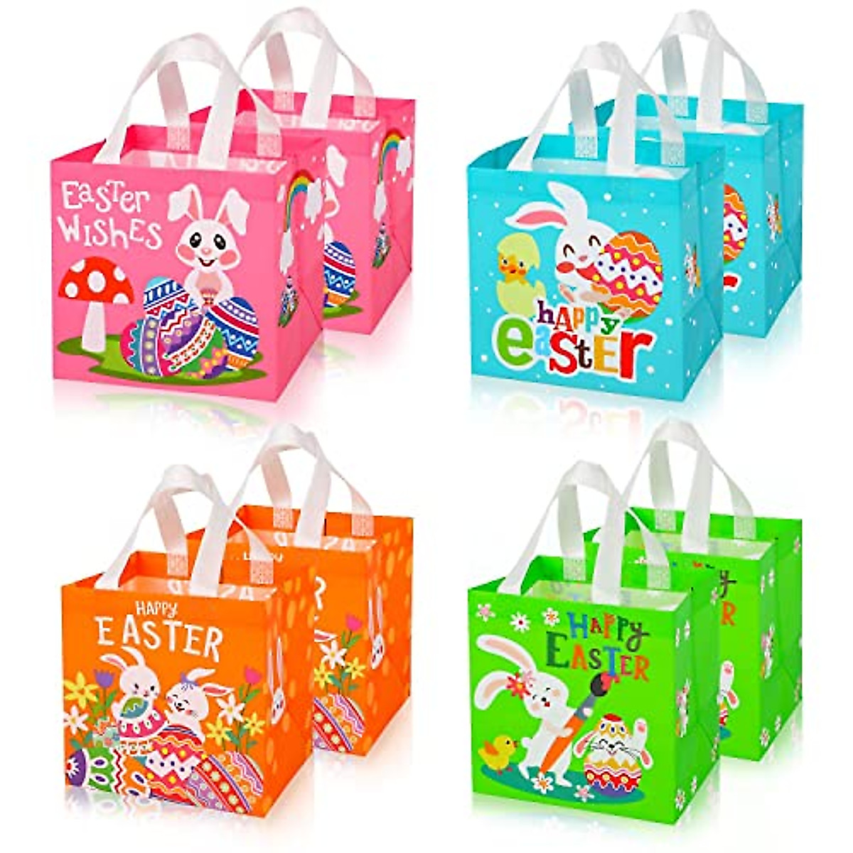 SULOLI Easter Gift Bags, Easter Non-Woven Grocery Shopping Bags With Handles for Holiday Party(8 Pack)