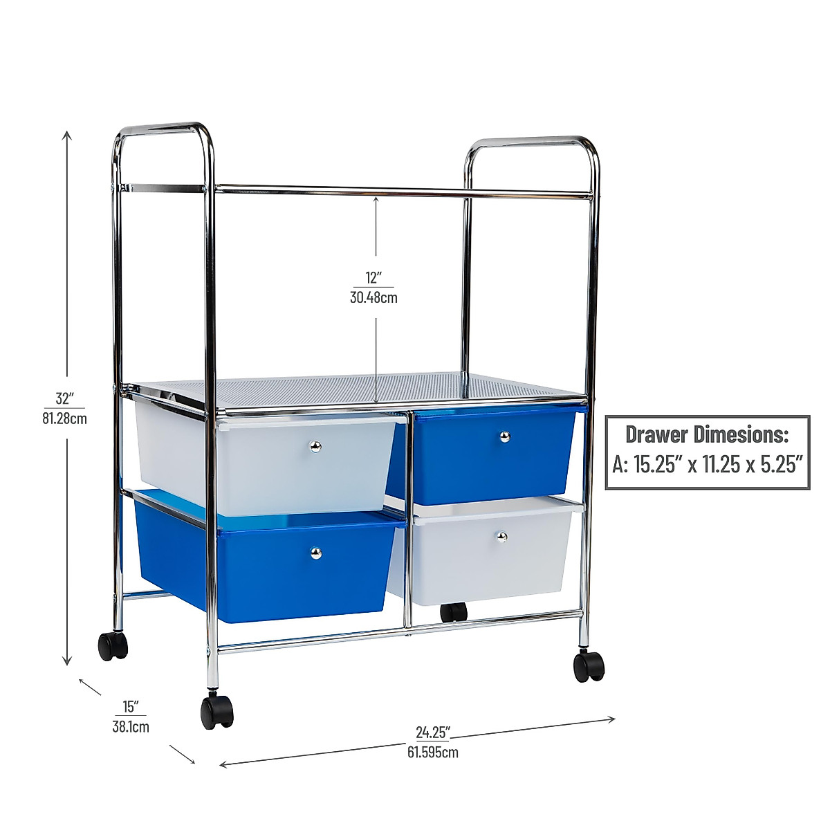 Mind Reader Rolling Utility Cart, 25 Inch, Silver 4 Drawer