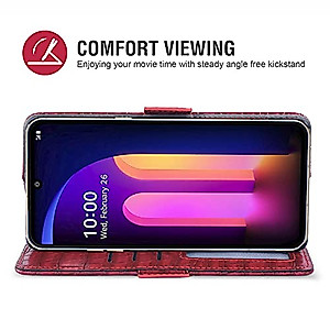 Asuwish Compatible with LG V60 ThinQ V60ThinQ 5G G9 Thin Q Wallet Case with Tempered Glass Screen Protector and Flip Cover Card Holder Cell Accessories Phone Cases for LGV60 V 60 60ThinQ 60V Red
