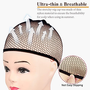 MORGLES 6PCS Wig Cap Non Slip, Black Mesh Net Wig Caps for Women Men, Kids, Weaving Hair Net Close End Fishnet