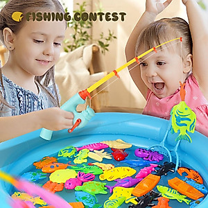 FIVEDAOGANG Magnetic Fishing Game 45 PC Ocean Sea Floating Fish Colorful Animals with Net Portable Storage Bag | Kiddie Pool Bathtub Game for Age 3 4 5 6 Year Kids Toddler(XX-Large Set)