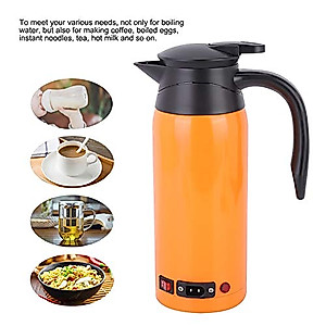 Portable Car Electric Kettle, 800ml 12V 24V Stainless Steel Electric Car Kettle, Heating Cup Coffee Mug Travel Water Bottle Road Trip Travel Cigarette Lighter Heated Water Tea Coffee Kettle (Orange)