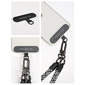 project-cb Phone Tether Tab 2 Pack,Universal Phone Lanyard Patch Without Adhesive,Phone Strap Replacement Part for Cell Phone (Black&Clear)