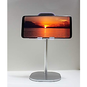 Cell Phone & Tablet Holder Anti-Slip Aluminum Alloy Adjustable Stand Hands-Free Desk Table Device iPhone Samsung iPad Cradle Smartphone Stable Sturdy Quality Easy Assemble Adjusting Height (Silver)