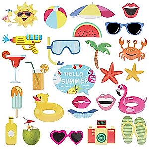 Grathia 78Pcs Summer Cutouts Colorful Hawaiian Theme Paper Cut out with 100Pcs Glue Points Cute Animal Cutout School Classroom Bulletin Board Party Home Wall Door Decoration