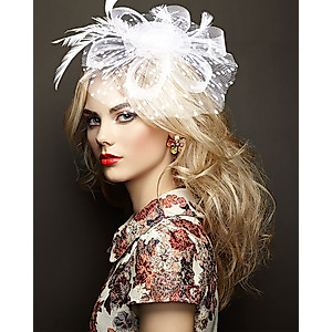 Bniksok Retro Fascinators Hat for Women Tea Party Headband Flower Weddings Bridal Shower Themed Party Favors White