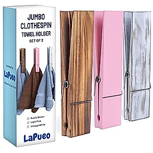 Jumbo Clothespin Bathroom Towel Holder - 2 Pieces Giant Clothespins 12 Inch - Wooden Towel Racks for Bathroom Wall Mounted and Adhesive - Rustic Towel Rack - Farmhouse Towel Holder Laundry Decor