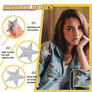 Syhood 24 Pieces Star Patches Iron on Patches Star Appliques Rhinestone Adhesive Sequin Star Patches Glitter Star Patches Appliques for Clothing Jeans Repair Decoration(1.57/2.36/3.15 Inch,Silver)
