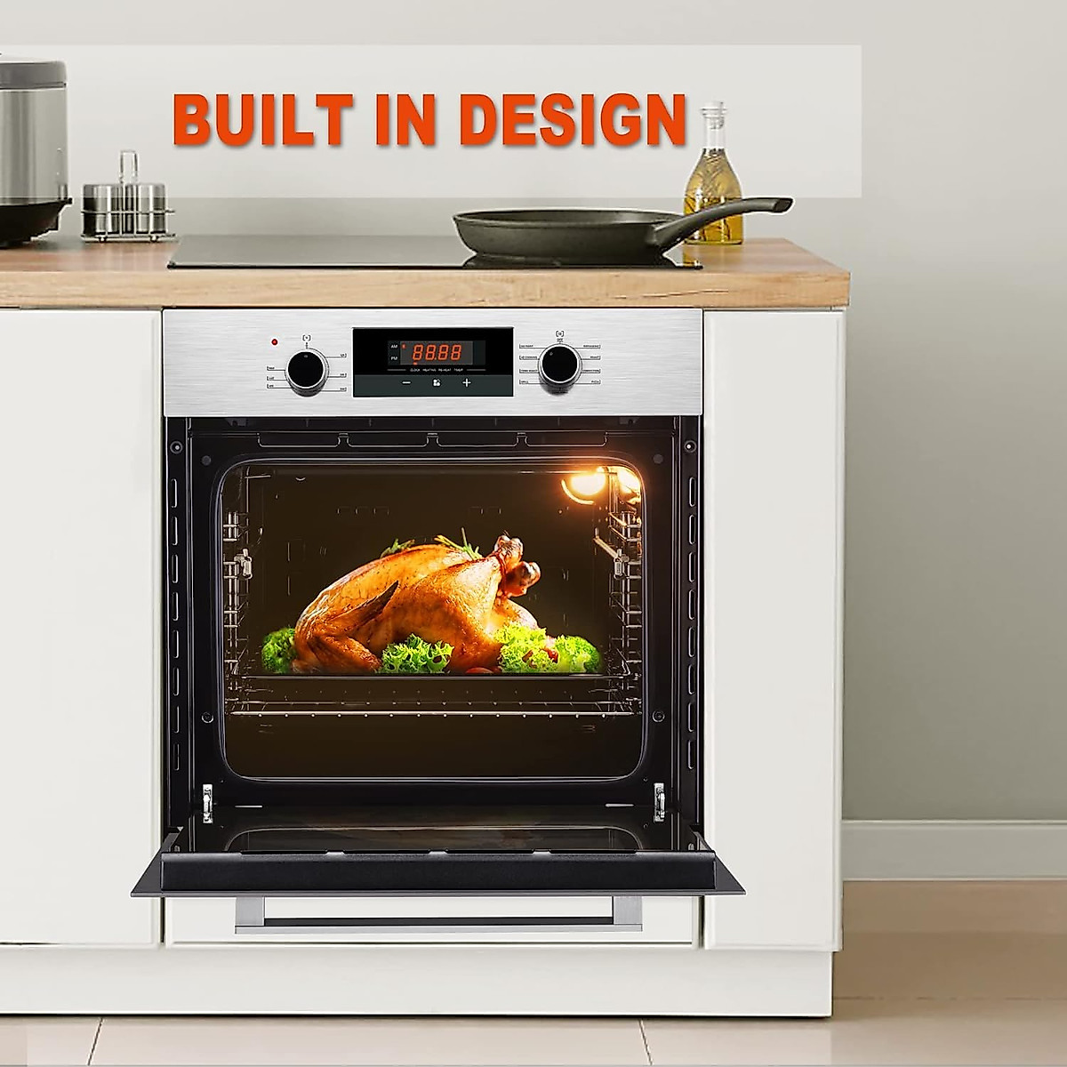 24" Single Wall Oven, 2.3 Cu.ft. Built-in Electric Wall Oven 9 Cooking Functions, Convection Wall Oven with Sensitive Touch Control, Timer, Stainless Steel Finish, For Kitchen, ETL Certified