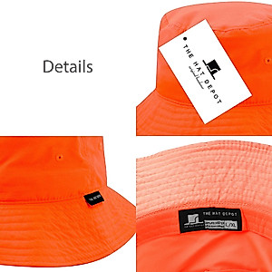 The Hat Depot Denim Cotton & Lightweight, Quick dry Packable Bucket Sun Hat (L/XL, 2. Light - Neon Orange)